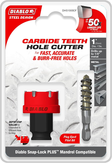 Diablo Steel Demon Hole Cutter, 1 in Dia, Carbide Cutting Edge | Metal ...